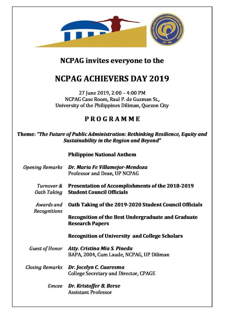 ACHIEVERS DAY 2019 - NCPAG - UP National College of Public ...