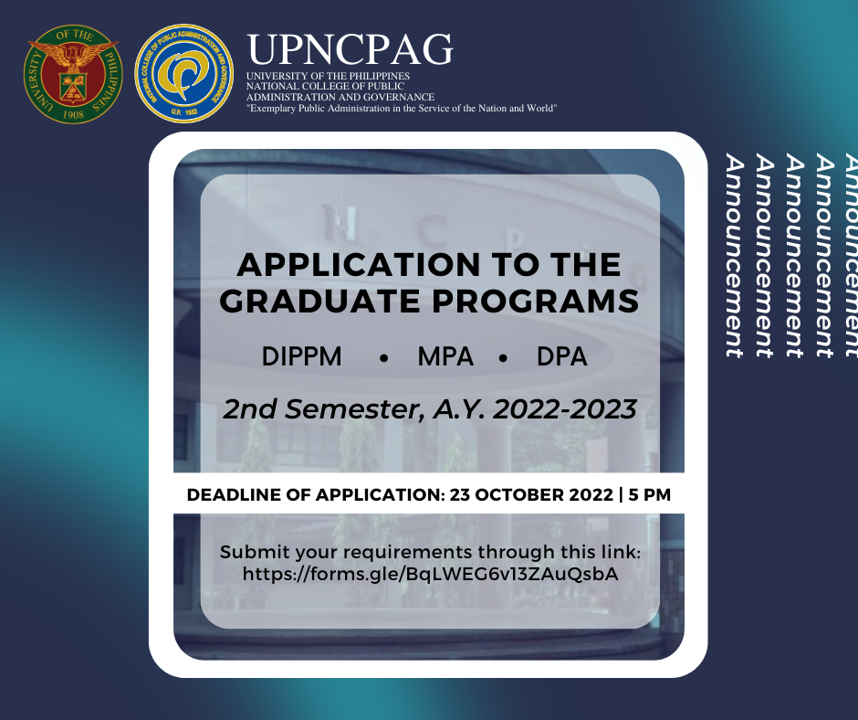 Application for Admission to the Graduate Programs (2nd sem, AY 2022-2023) - NCPAG - UP National ...