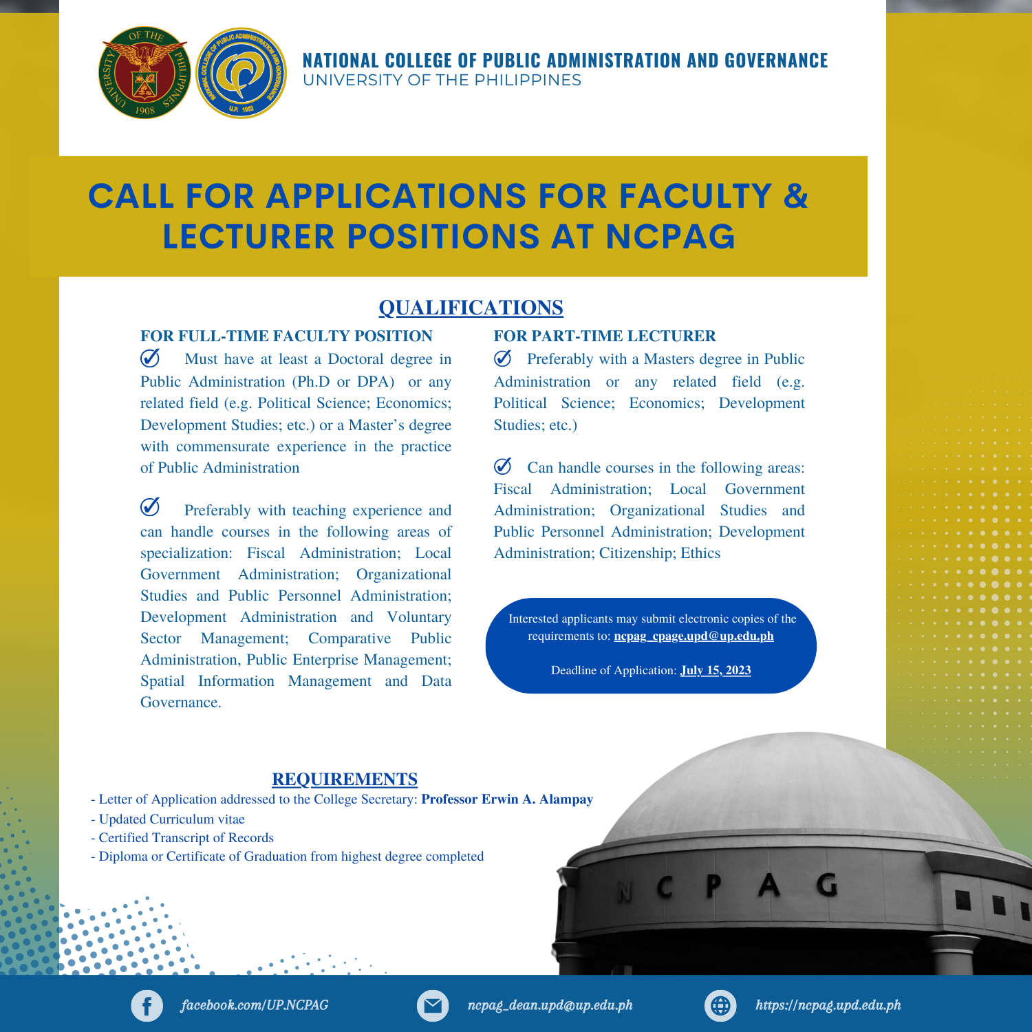 Call for Applications for Faculty & Lecturer positions at NCPAG - NCPAG ...